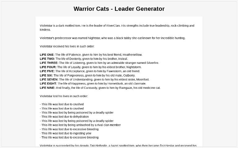 Warrior Cats - Leader Generator