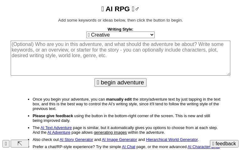 AI RPG - Text Adventure - free, unlimited, no sign-up ― Perchance Generator