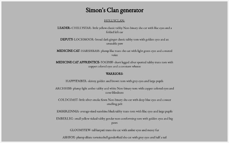 Simon's Clan generator