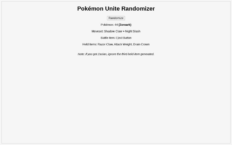 Pokémon Unite Randomizer ― Perchance Generator