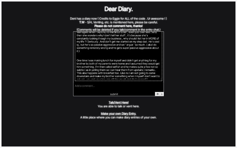 Dear Diary. ― Perchance Generator