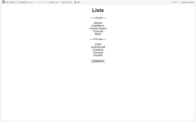 Lists ― Perchance Generator