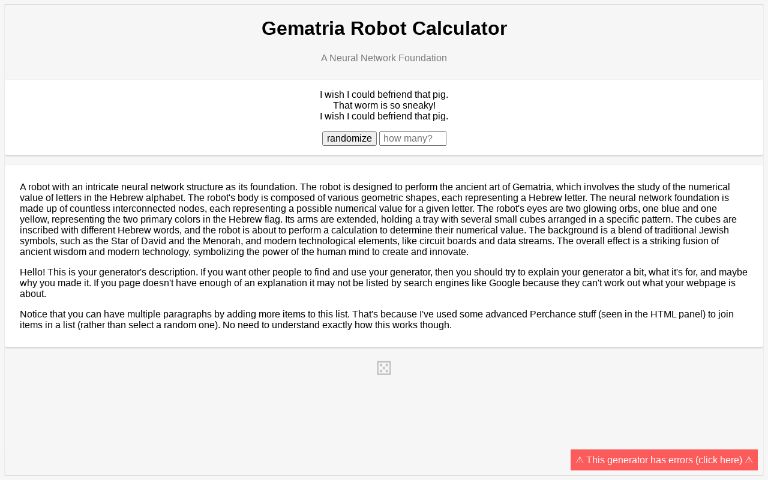 Gematria Robot Calculator ― Perchance Generator