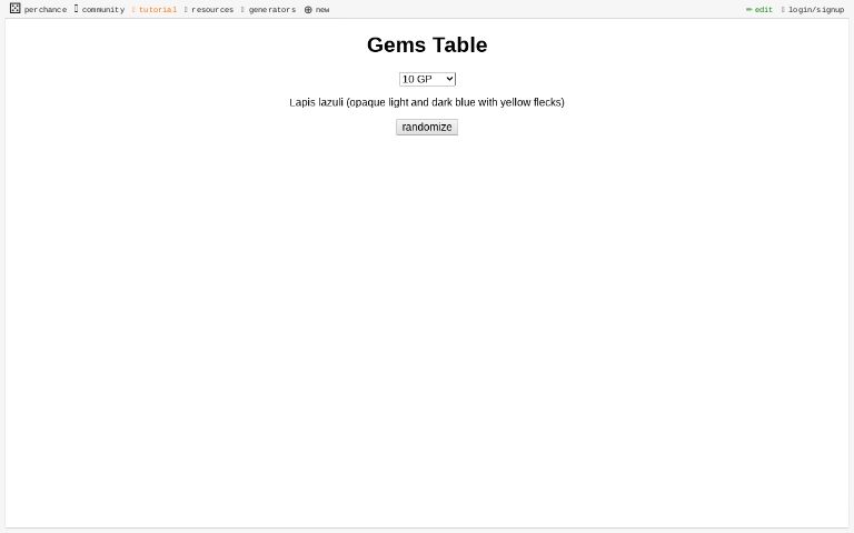 Gems Table ― Perchance Generator