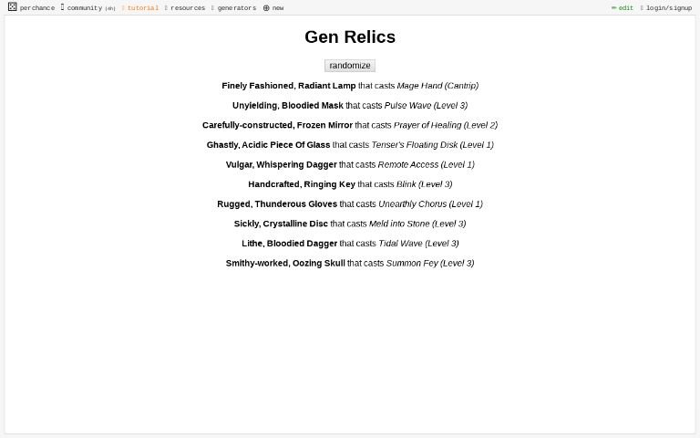 Gen Relics ― Perchance Generator