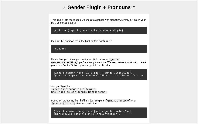 ♂︎ Gender Plugin + Pronouns ♀︎