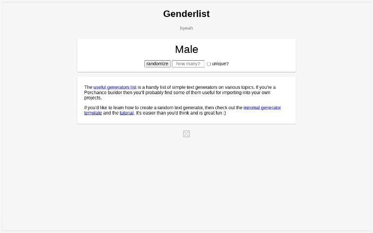Genderlist ― Perchance Generator