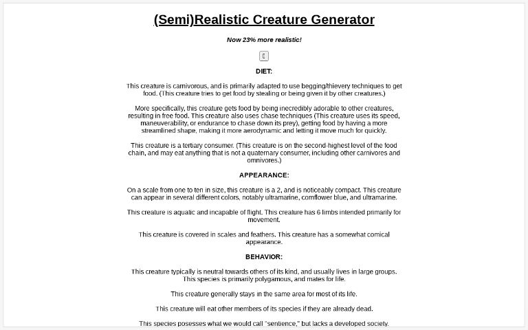 (Semi)Realistic Creature Generator