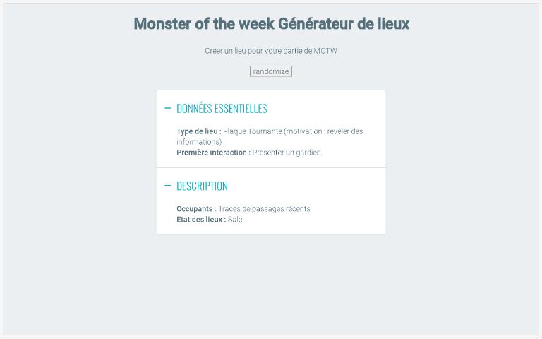 Monster of the week Générateur de lieux ― Perchance Generator
