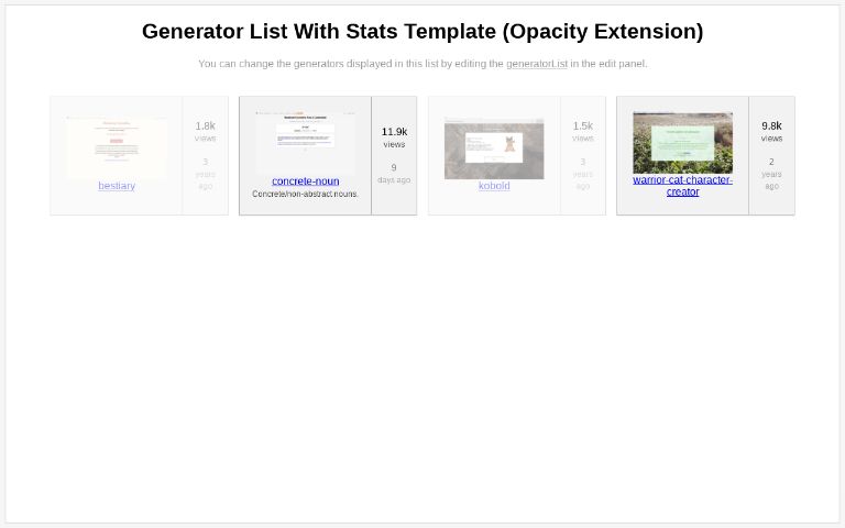 Generator List With Stats Template (Opacity Extension)