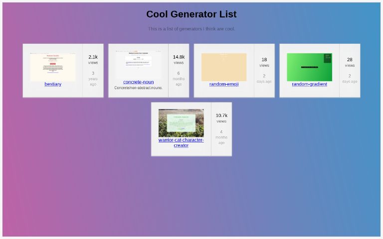 Cool Generator List