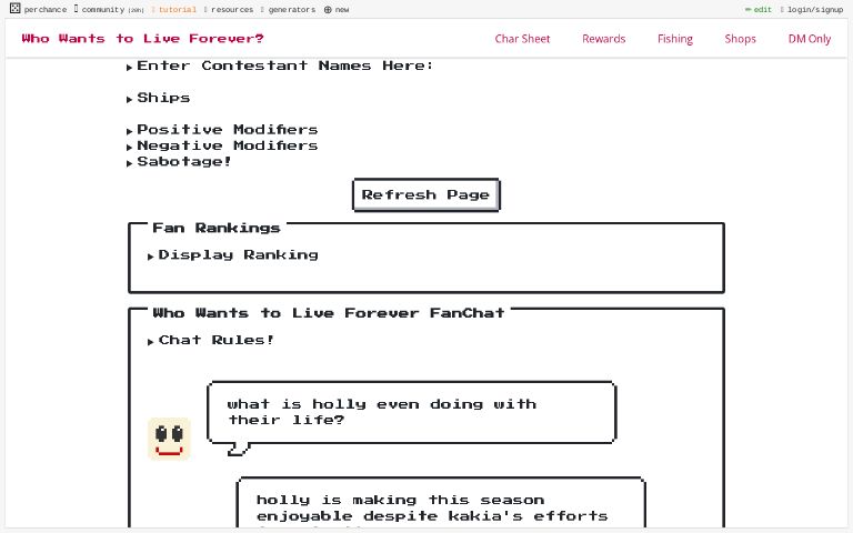Who Wants to Live Forever FanChat ― Perchance Generator