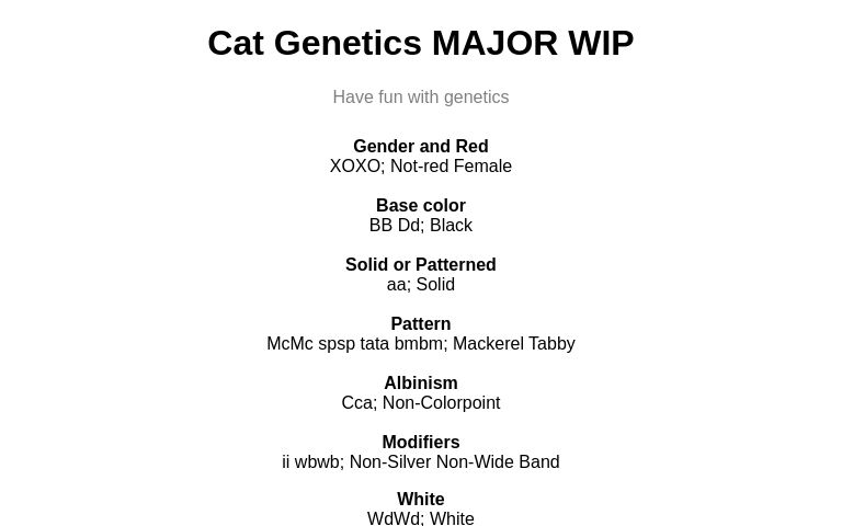 Cat Genetics MAJOR WIP ― Perchance Generator