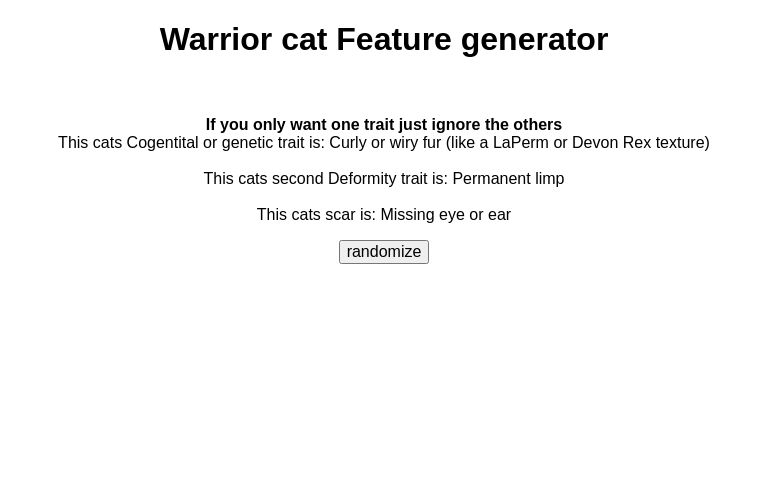 Warrior cat Feature generator