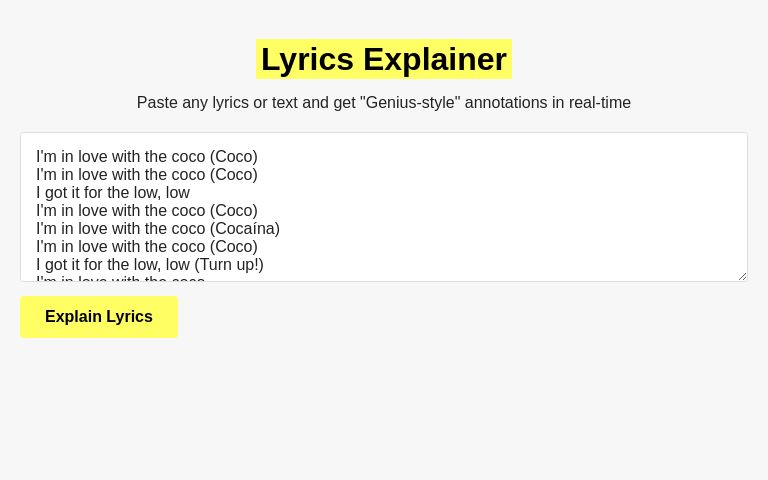 Lyrics Explainer ― Perchance Generator