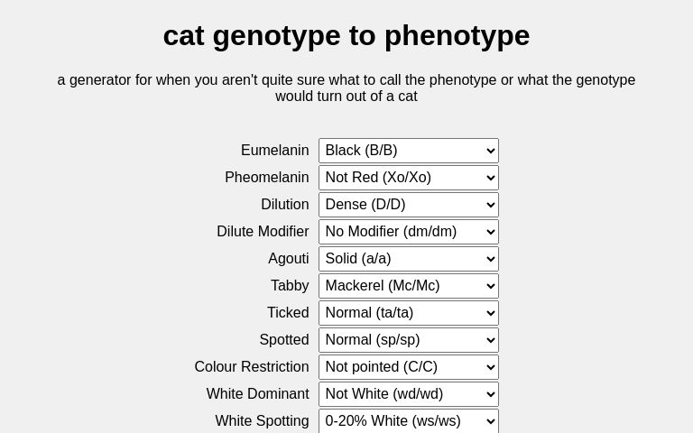 cat genotype to phenotype ― Perchance Generator