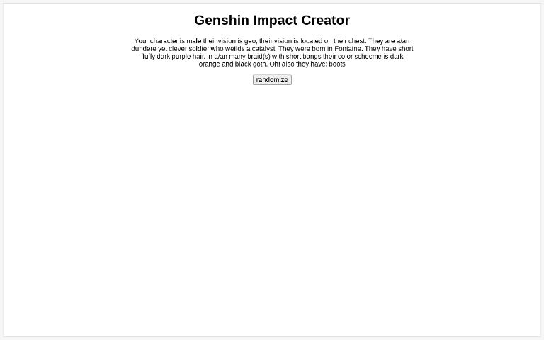 Genshin Impact Creator ― Perchance Generator