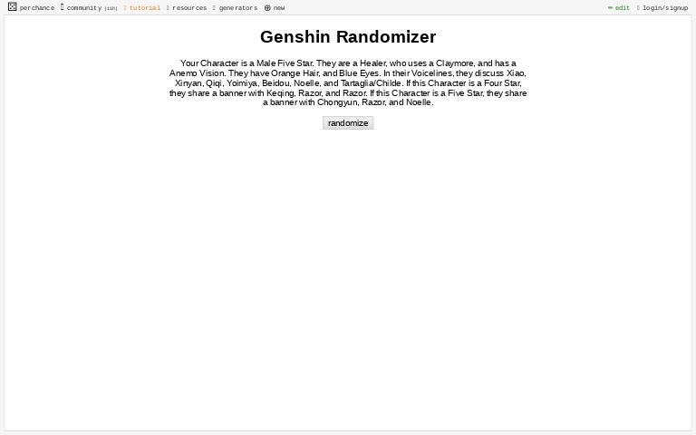 Genshin Randomizer ― Perchance Generator