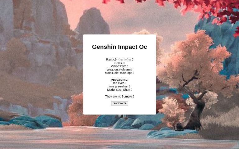 Genshin Impact Oc ― Perchance Generator