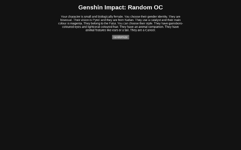 Genshin Impact: Random OC ― Perchance Generator