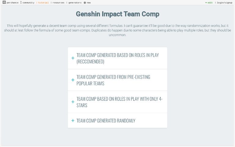 Genshin Impact Team Comp ― Perchance Generator