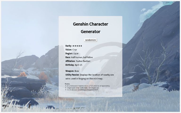 Genshin Character Generator