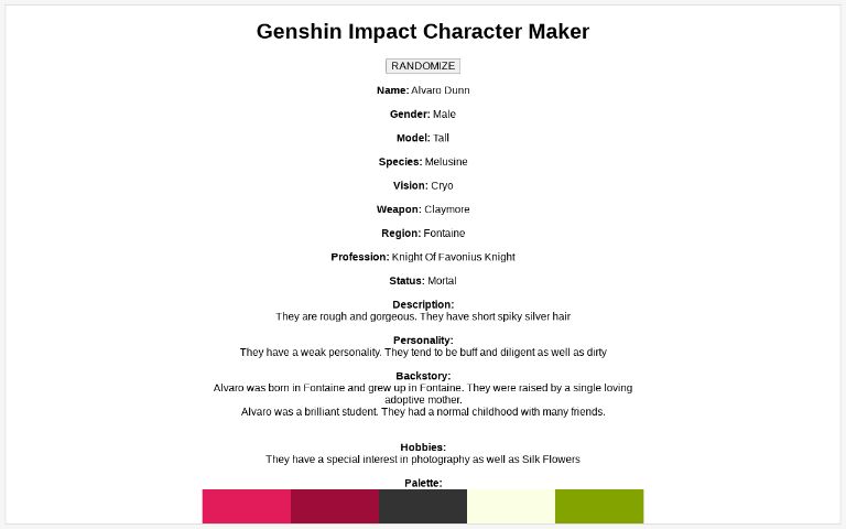 Genshin Impact Character Maker ― Perchance Generator