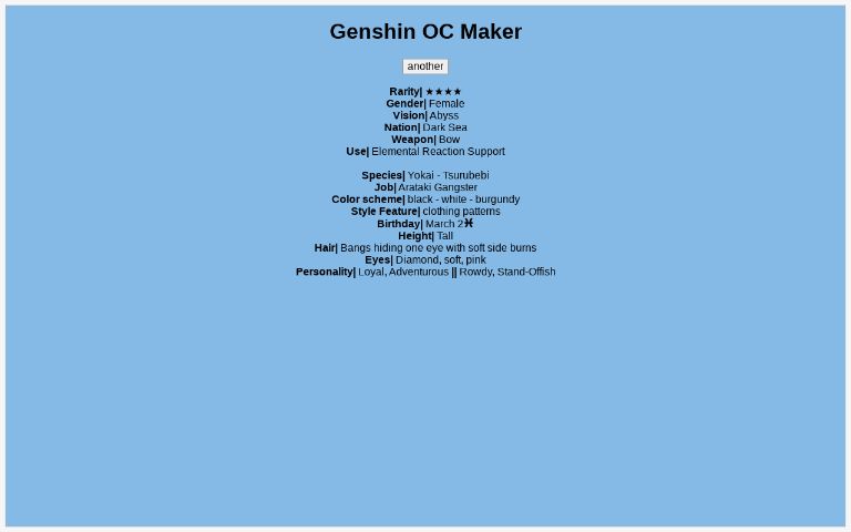 Genshin OC Maker ― Perchance Generator