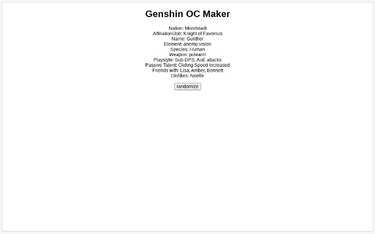 Genshin OC Maker ― Perchance Generator