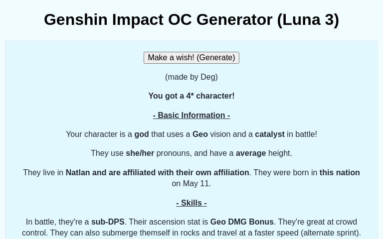 Genshin Impact OC Generator (Luna 3)