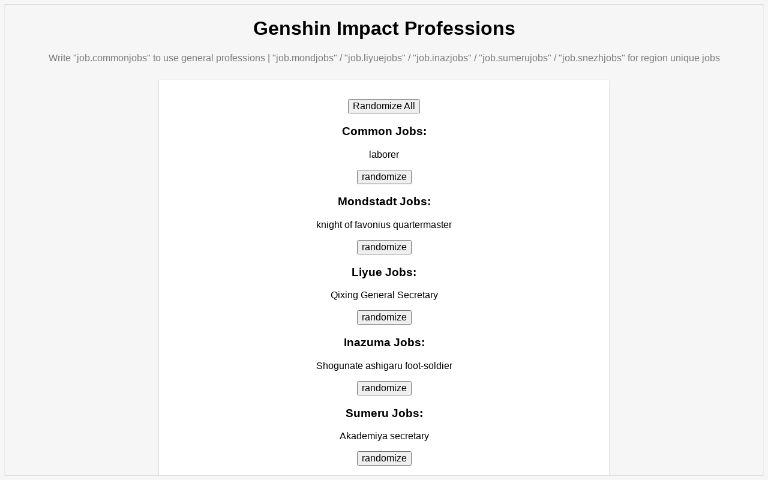 Genshin Impact Professions ― Perchance Generator