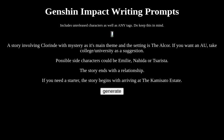 Genshin Impact Writing Prompts ― Perchance Generator
