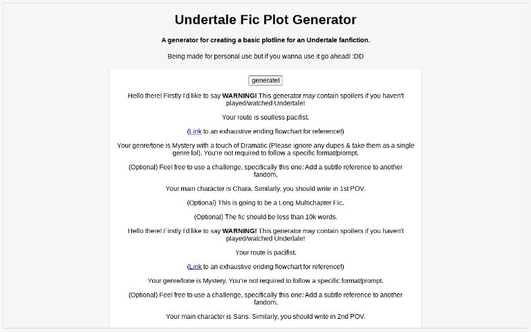 Undertale Fic Plot Generator