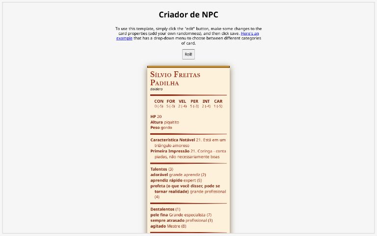 Criador de NPC ― Perchance Generator