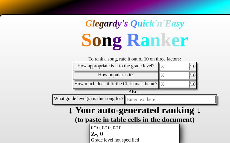 🎶 Song Ranker ― Perchance Generator