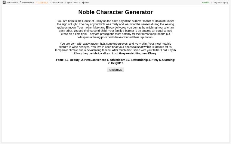 Noble Character Generator