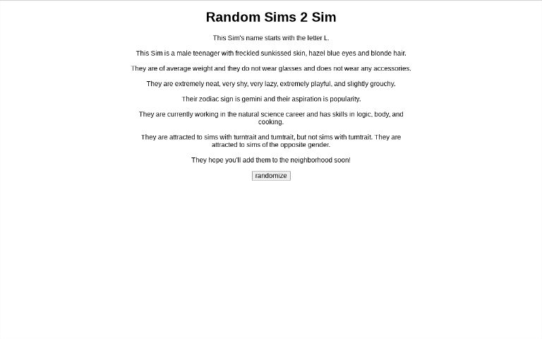 Random Sims 2 Sim ― Perchance Generator