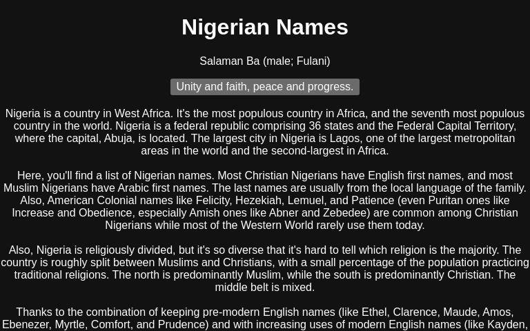 Nigerian Names ― Perchance Generator