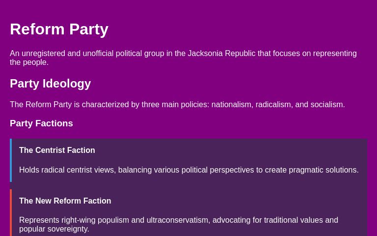 Reform Party ― Perchance Generator