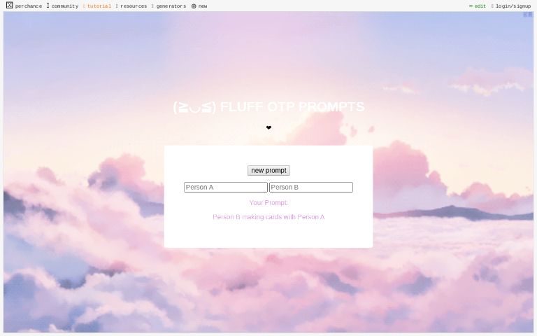 (≧ ≦) FLUFF OTP PROMPTS ― Perchance Generator