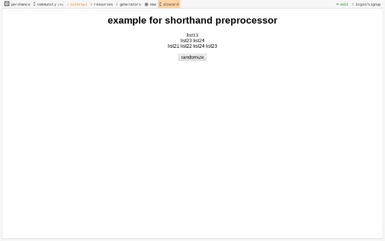 example for shorthand preprocessor ― Perchance Generator