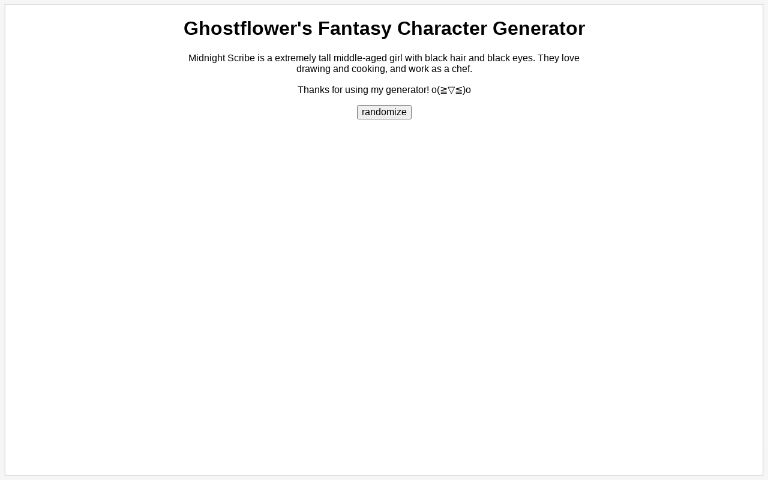 Ghostflower's Fantasy Character Generator