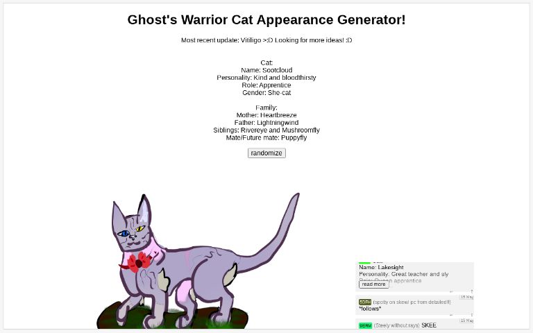 Ghost's Warrior Cat Appearance Generator!