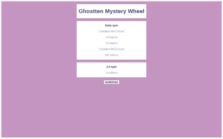 Ghostten Mystery Wheel ― Perchance Generator