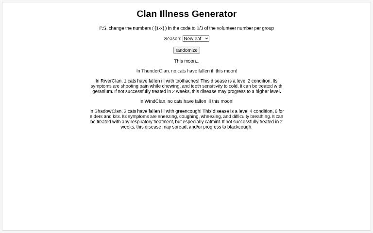 Clan Illness Generator