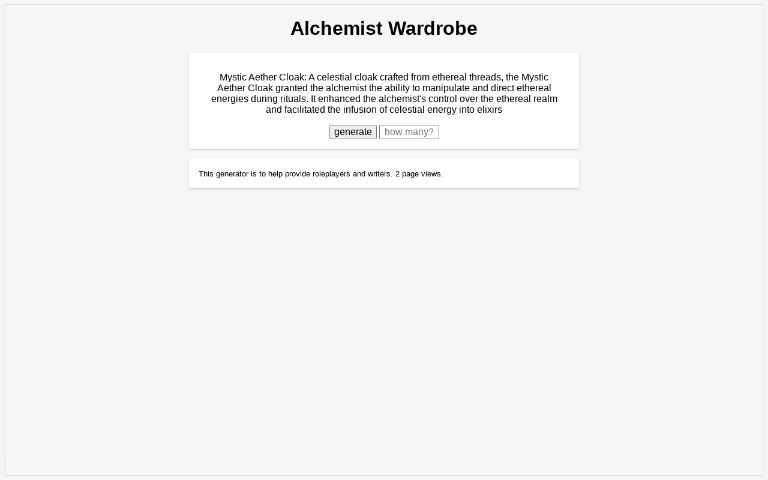 Alchemist Wardrobe ― Perchance Generator