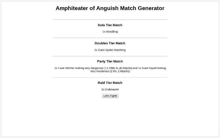 Amphiteater of Anguish Match Generator