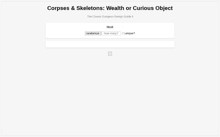 Corpses & Skeletons: Wealth or Curious Object ― Perchance Generator
