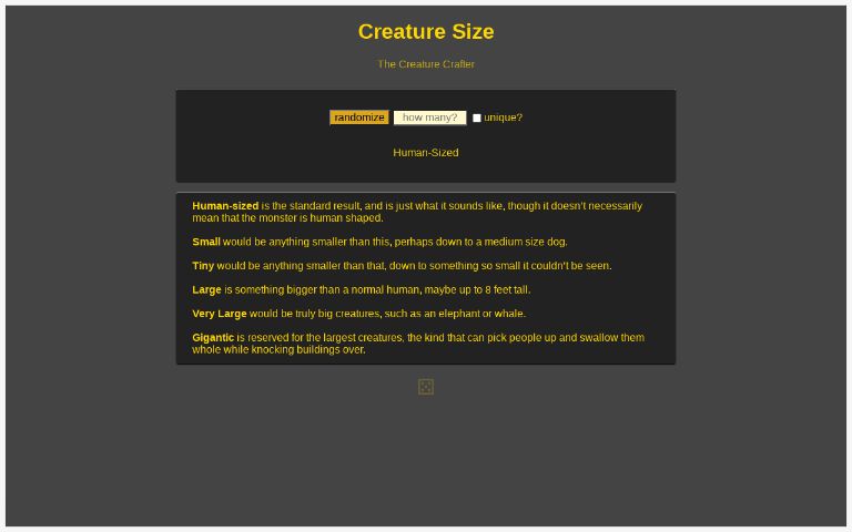 Creature Size ― Perchance Generator