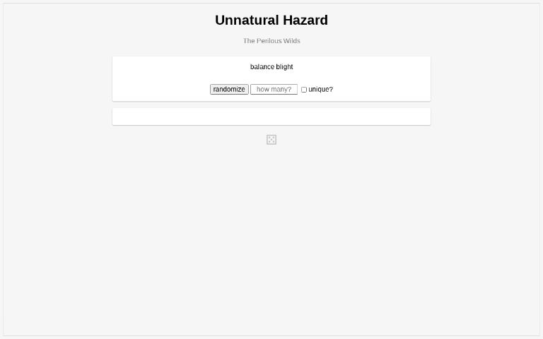 Unnatural Hazard ― Perchance Generator